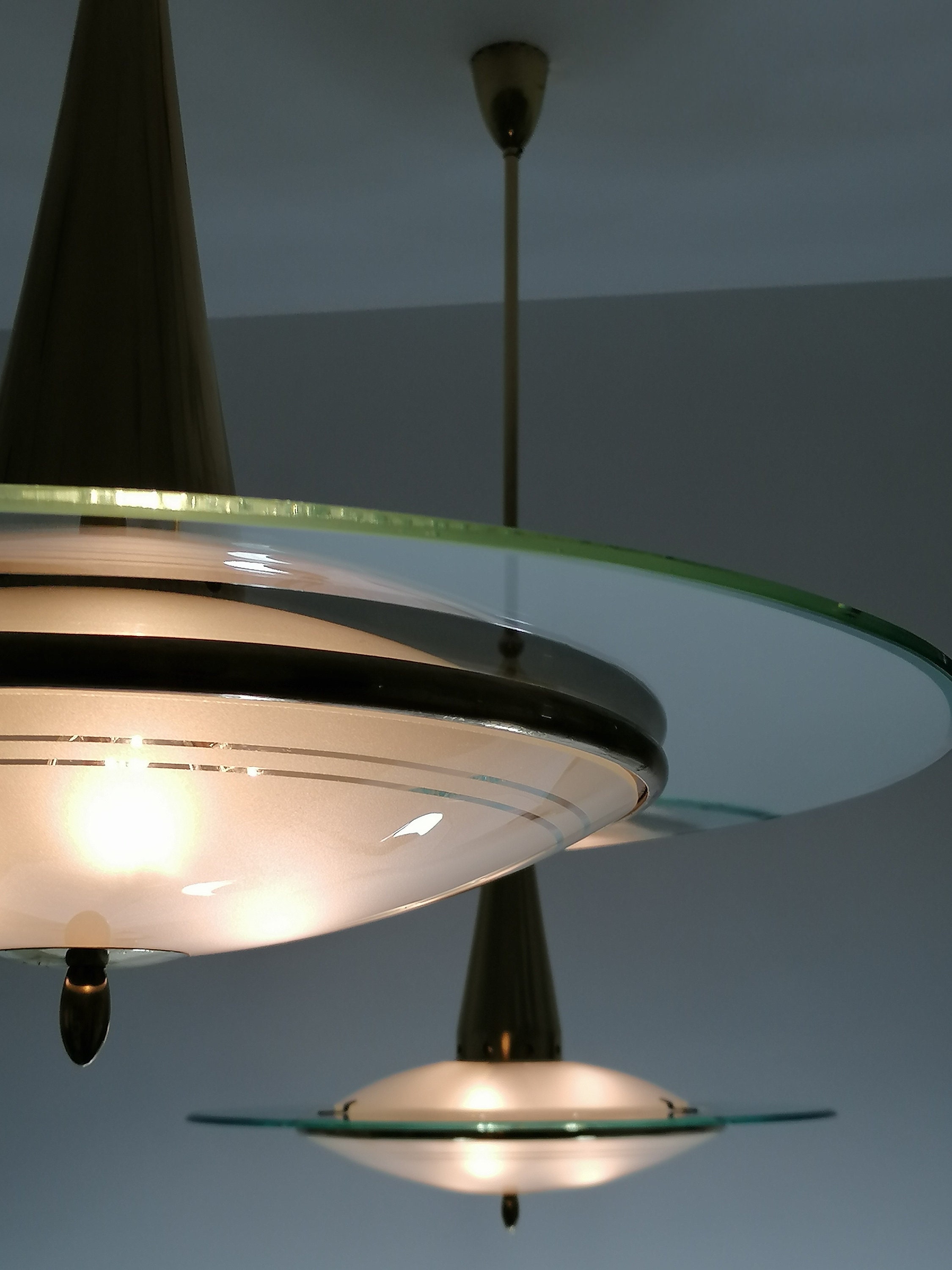 Beautiful Pair of Disc Chandeliers by Pietro Chiesa for Fontana Arte ...