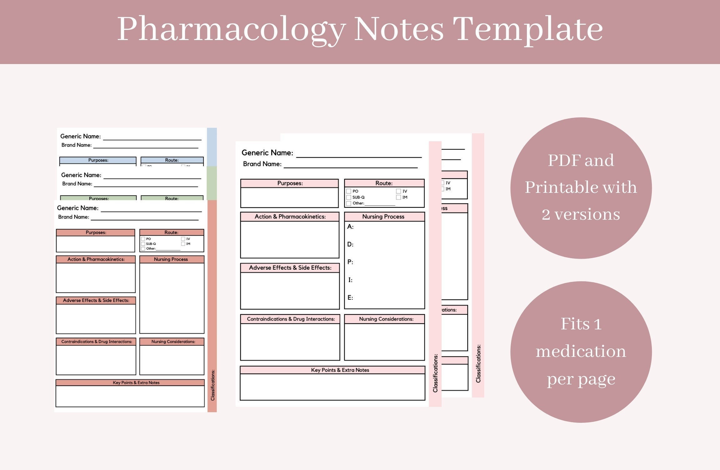 Pharmacology Note Templates Nursing Notes Template 4 Different Colors 2 ...