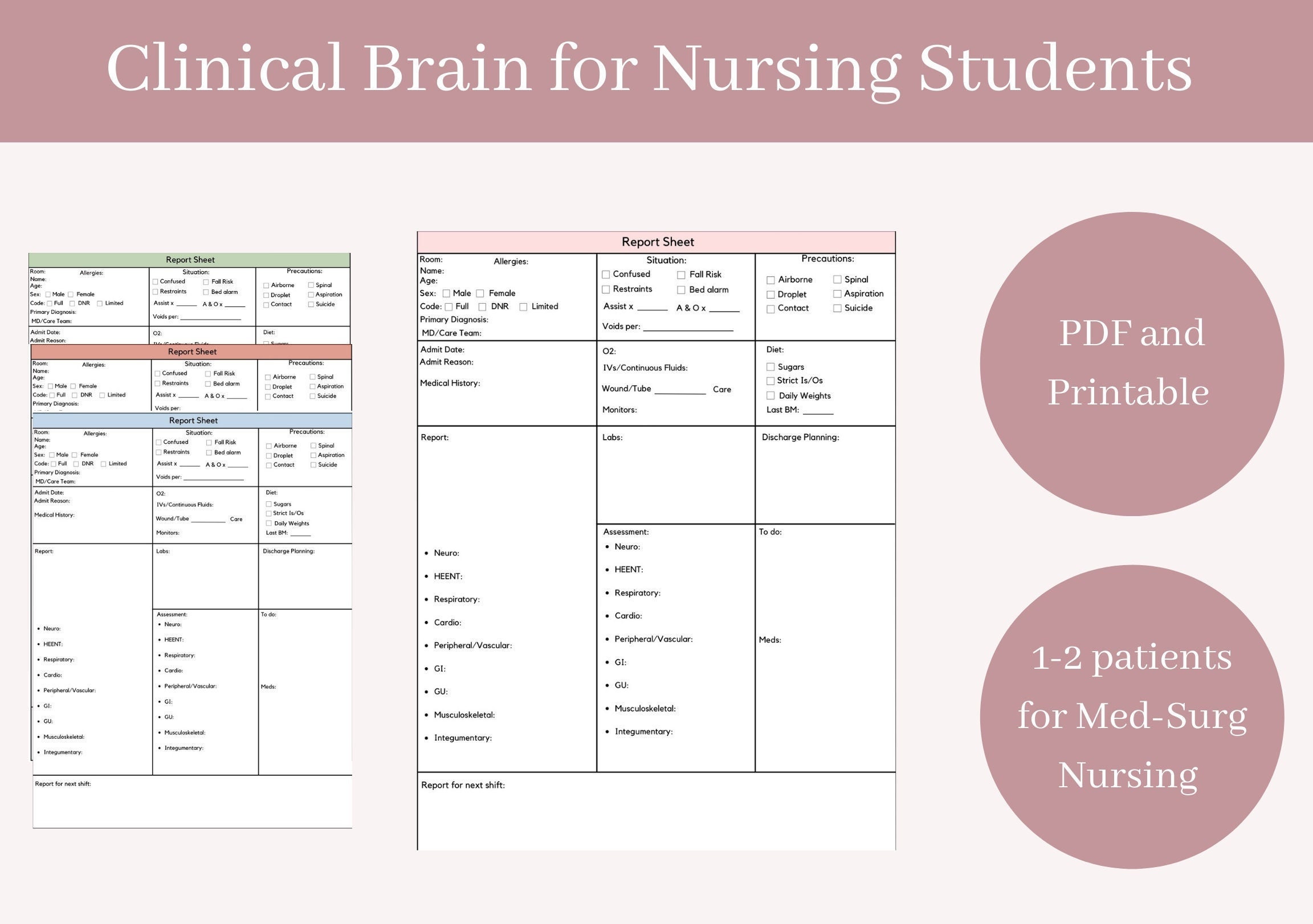Nursing Brain for Clinicals | Report Sheet for Students | Med Surg ...