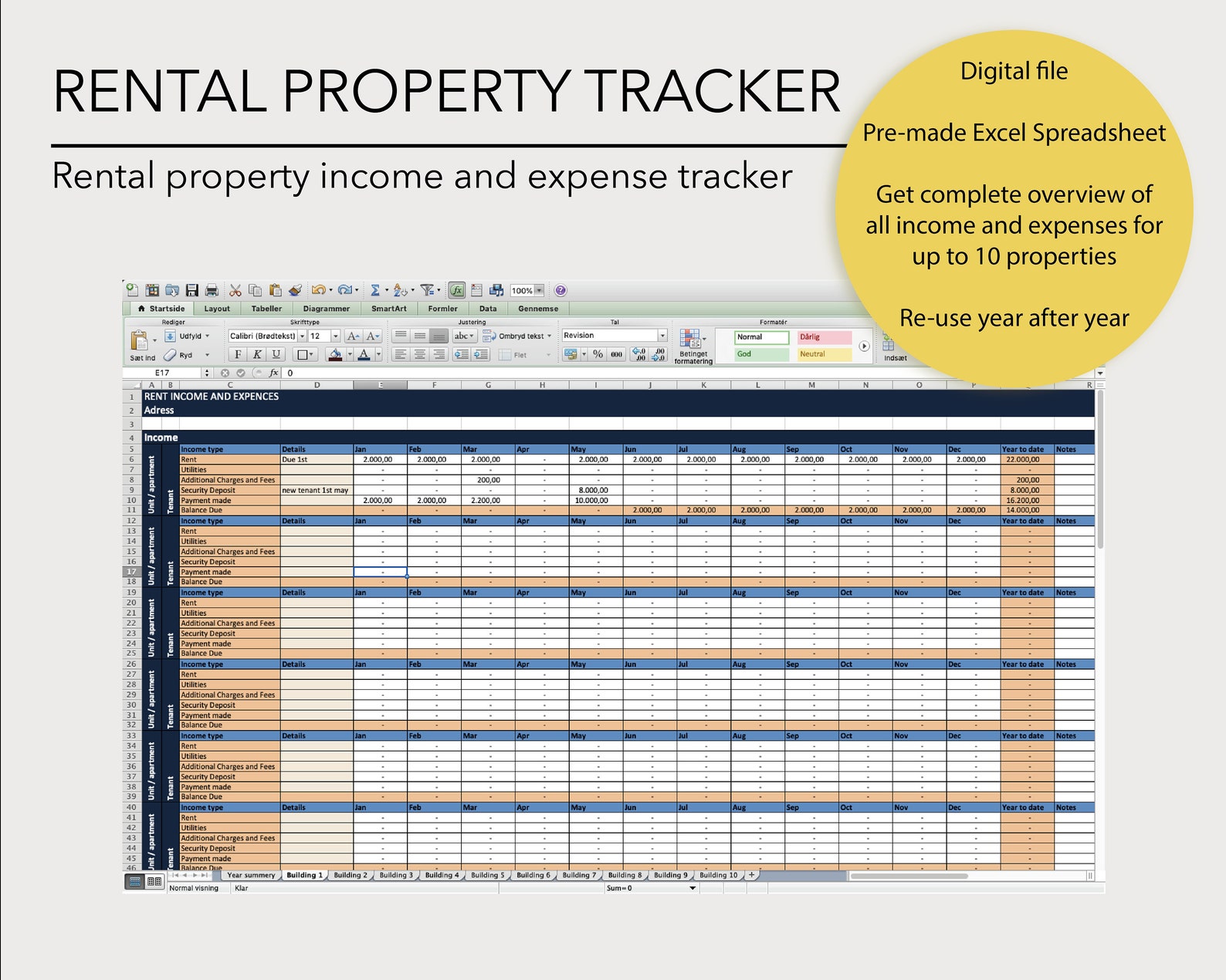 Digital Rental Property Income and Expense tracker Excel | Etsy