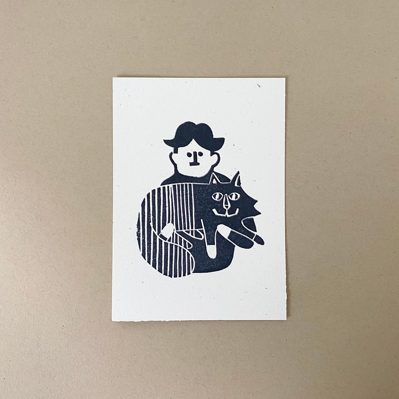 Cat Block Print - Etsy