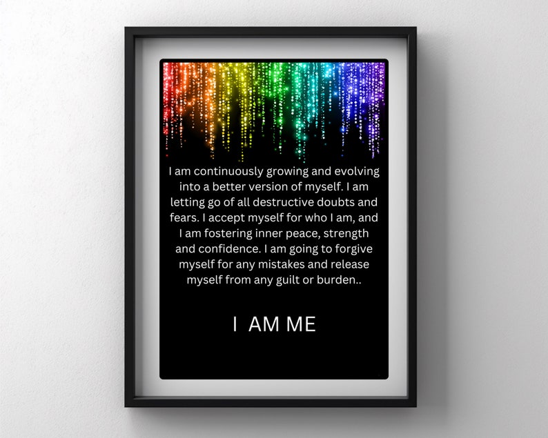 Rainbow Glitter Affirmation Print for Daily Positivity Black Background ...