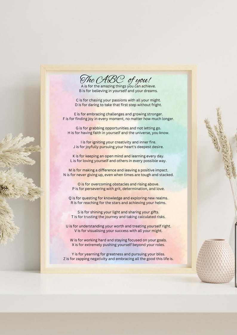 Positive Affirmation ABC Poster on Dreamy Pastel Background - Etsy