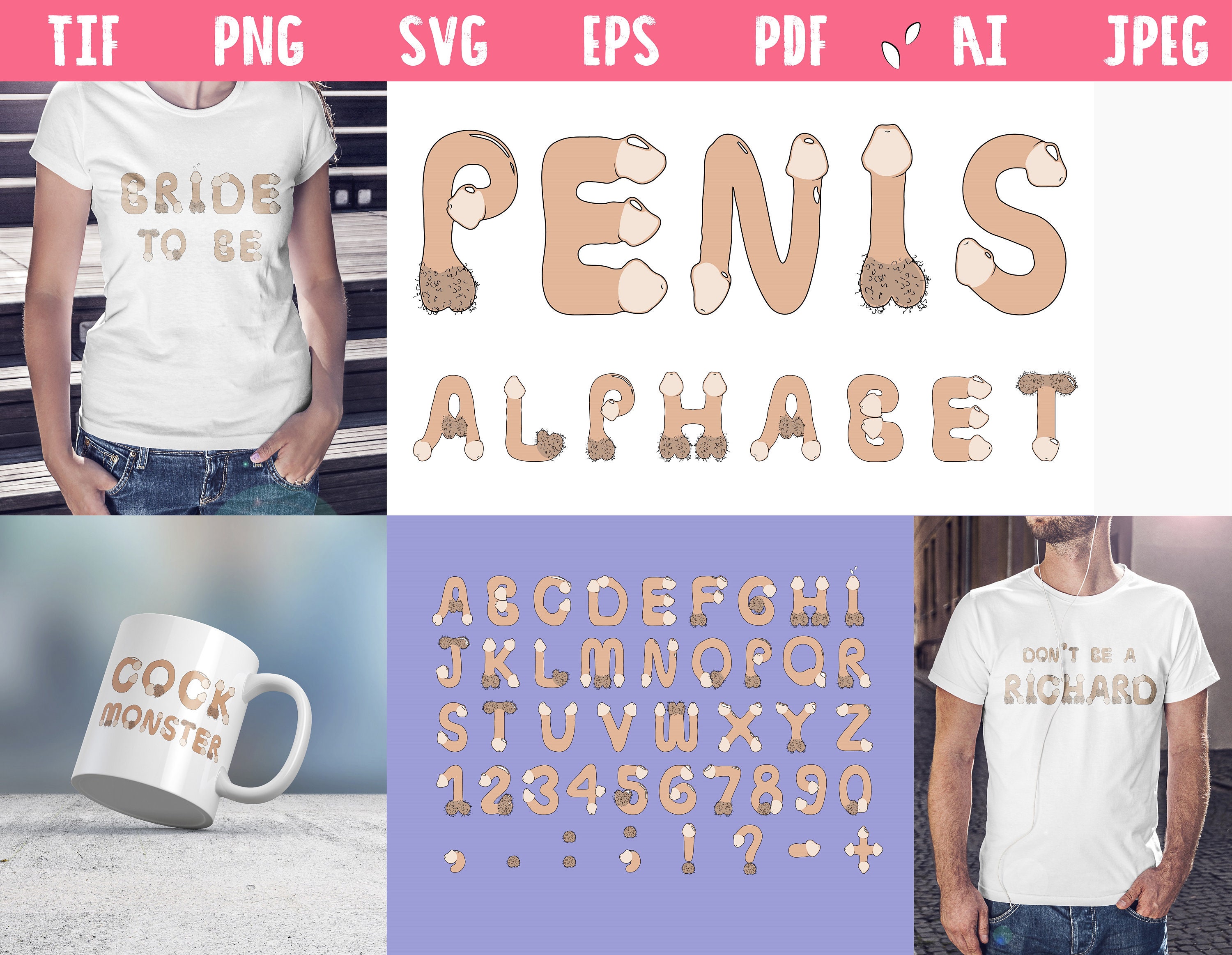 Penis Alphabet, Dick Letters, Cock Type, Beige Penis Alphabet, Penis ...