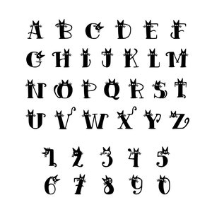 Black Cats Alphabet Decal, Cat Letters and Numbers, Cat Type, Kitty ...