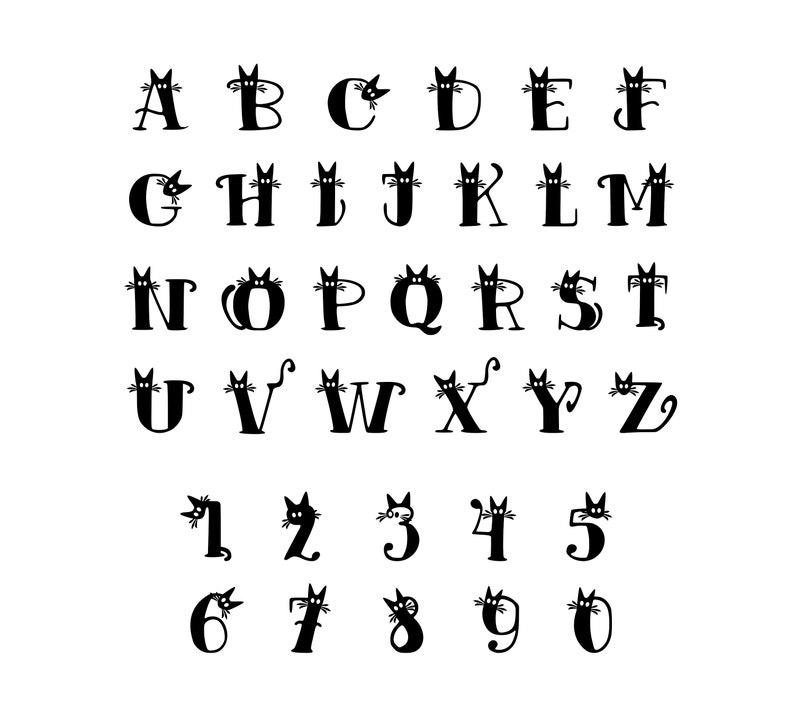 Black Cats Alphabet Decal, Cat Letters and Numbers, Cat Type, Kitty ...