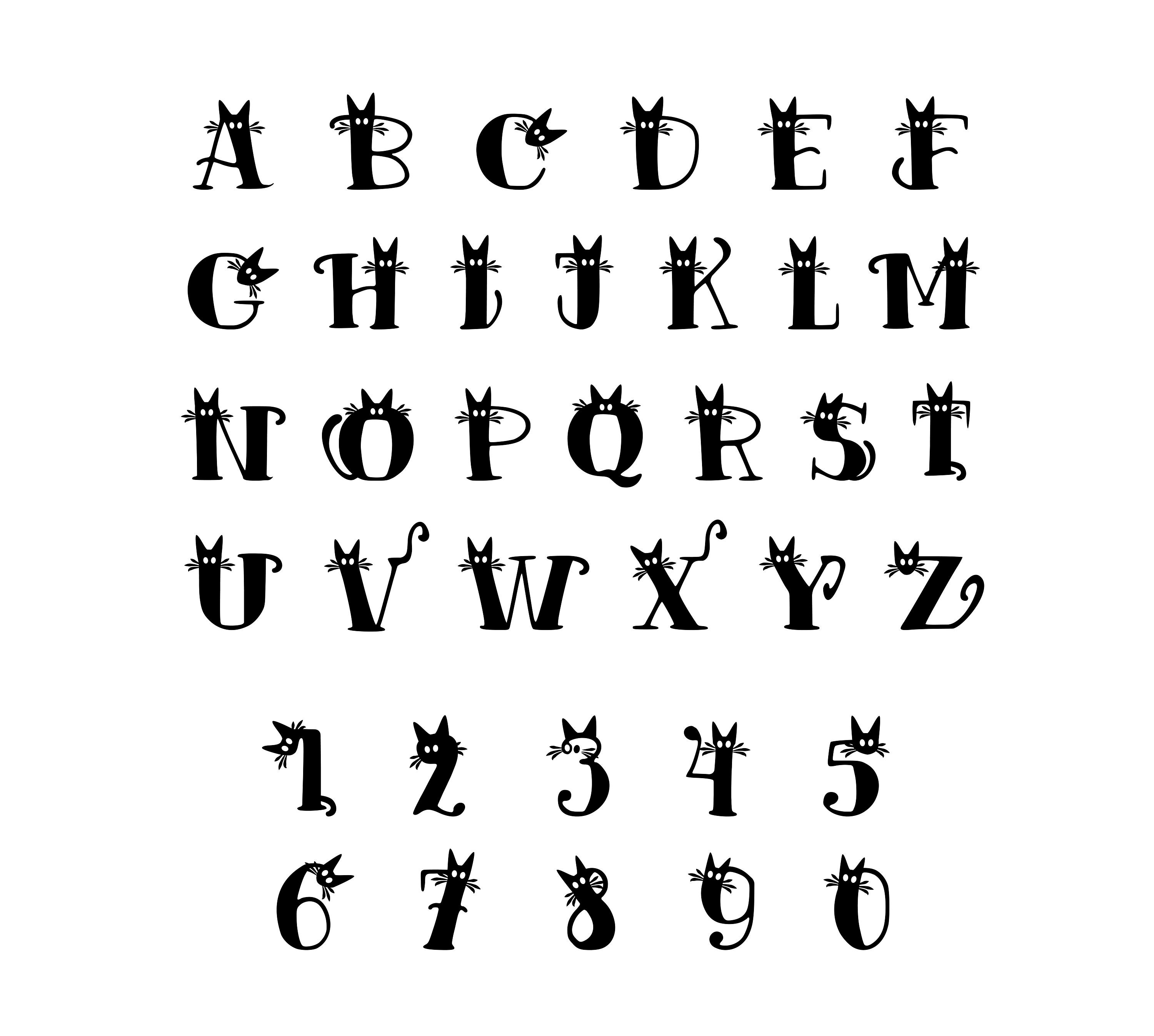 Black Cats Alphabet Decal, Cat Letters and Numbers, Cat Type, Kitty ...