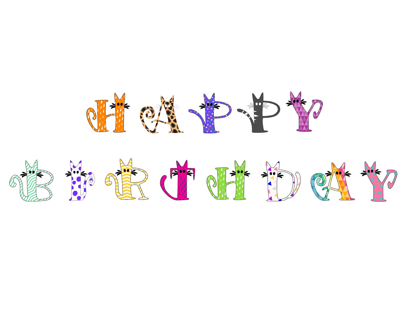 Feliz cumpleaños gatos letras Tipo de gato Alfabeto kitty | Etsy España