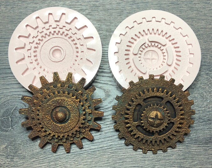 Set of 2 Silicone Gear Cog Craft Moulds Large 7cm for Resin or Clay ...