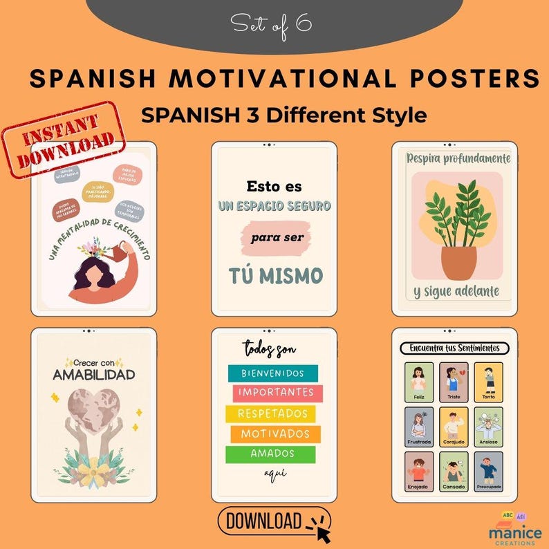 Spanish Growth Mindset Posters: Classroom Homeschool Decor (3 Sizes ...