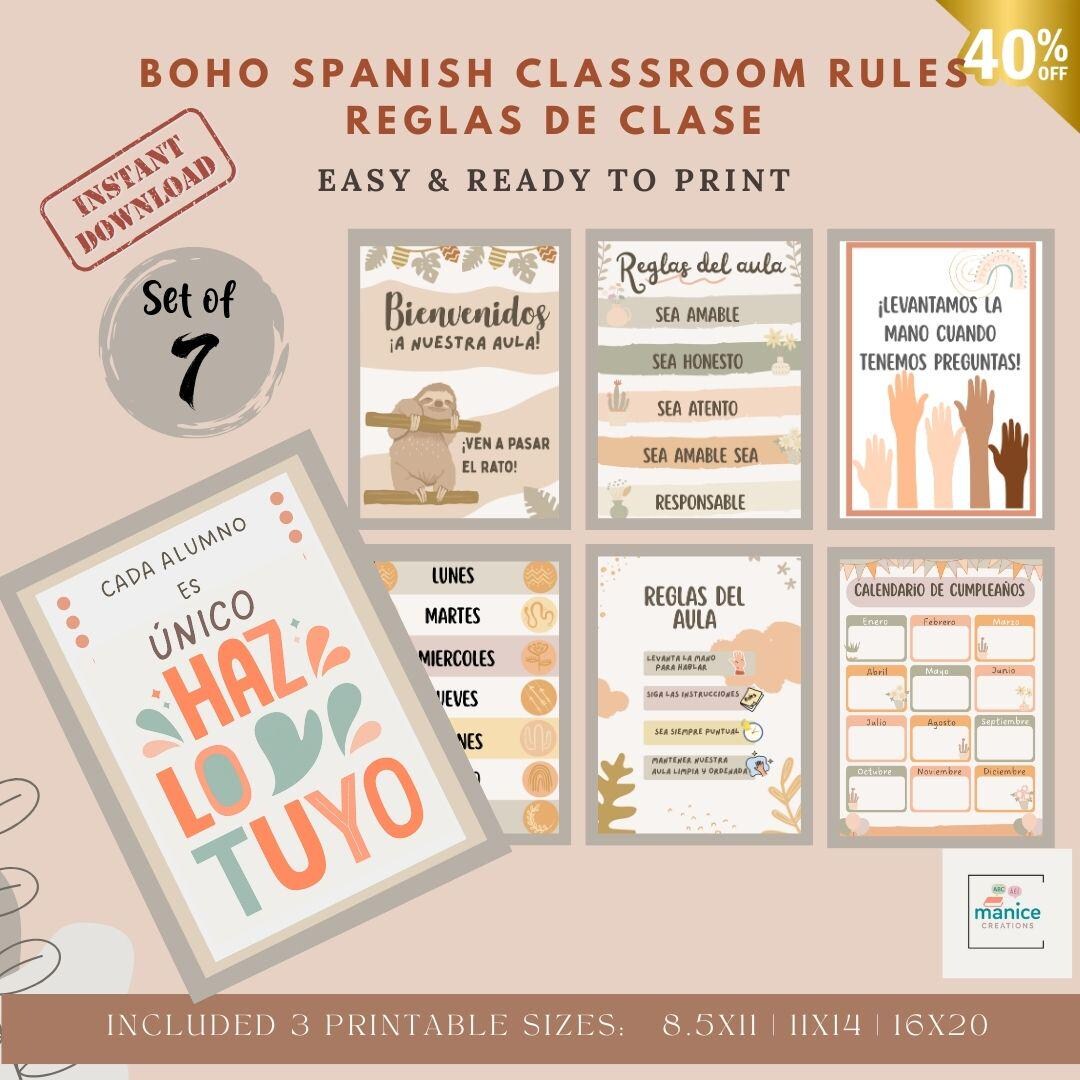 Spanish Classroom Posters: Boho Decor, Motivational Calendar (digital ...