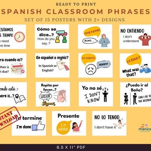 Spanish Classroom Phrases Posters: Boho, Retro, Black & White (digital ...