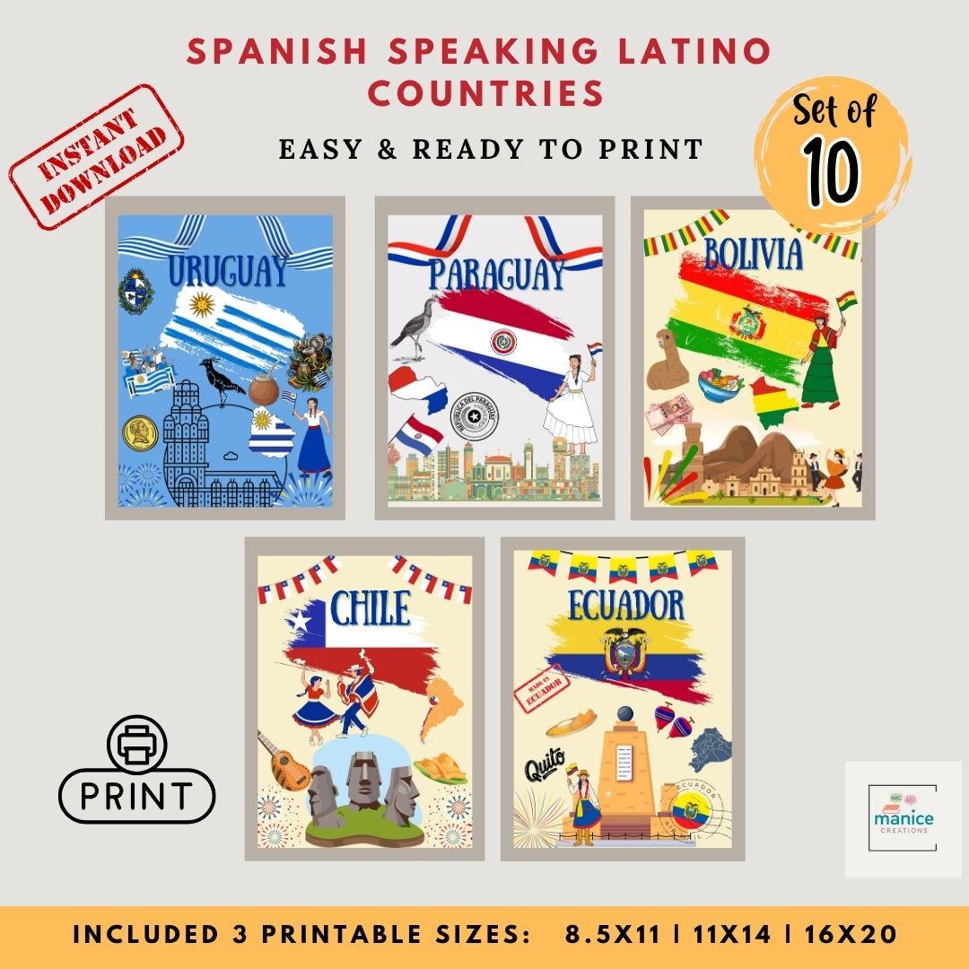 Spanish Latino Countries Printable Poster Set: Bilingual Classroom Art ...