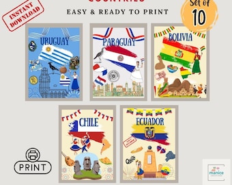 Spanish Latino Countries Printable Poster Set: Bilingual Classroom Art ...