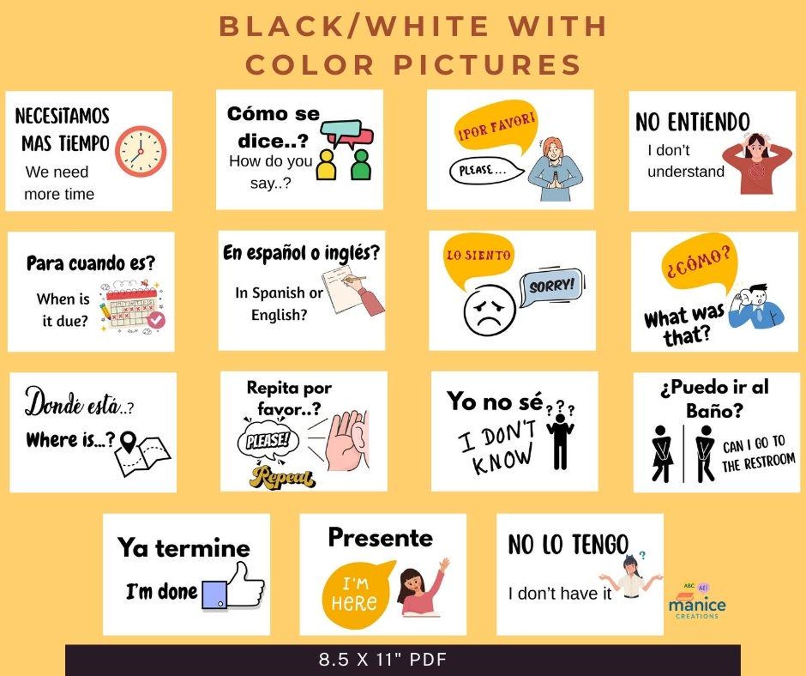 Spanish Classroom Phrases Posters: Boho, Retro, Black & White (digital ...