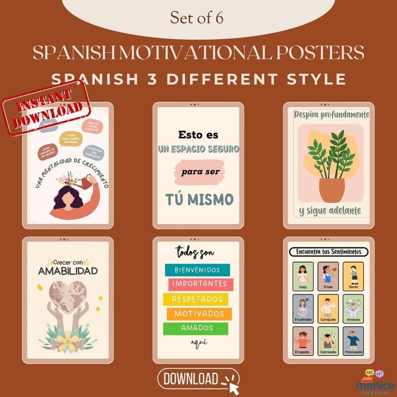 Spanish Growth Mindset Posters: Classroom Homeschool Decor (3 Sizes ...