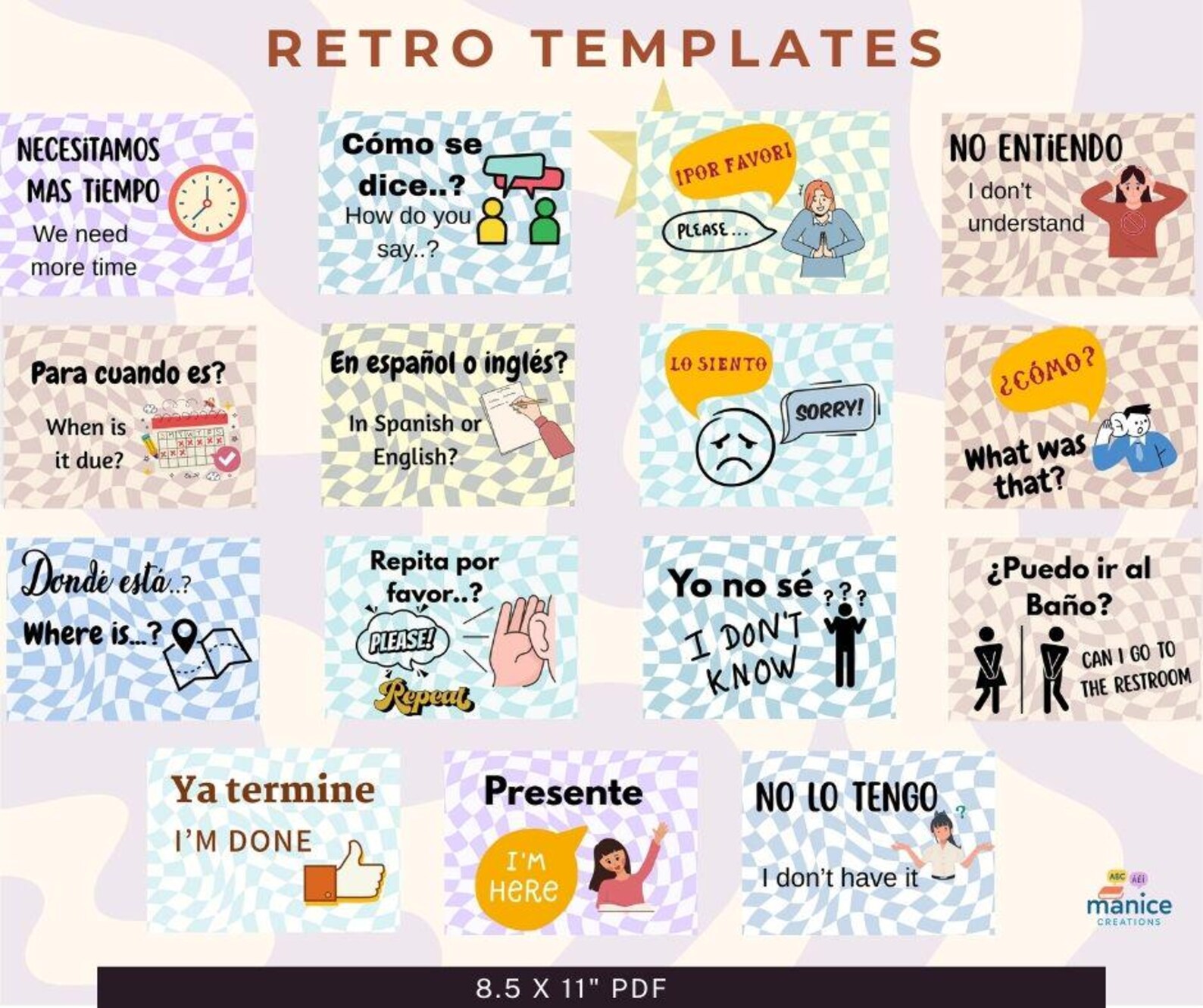 Spanish Classroom Phrases Posters: Boho, Retro, Black & White (digital ...