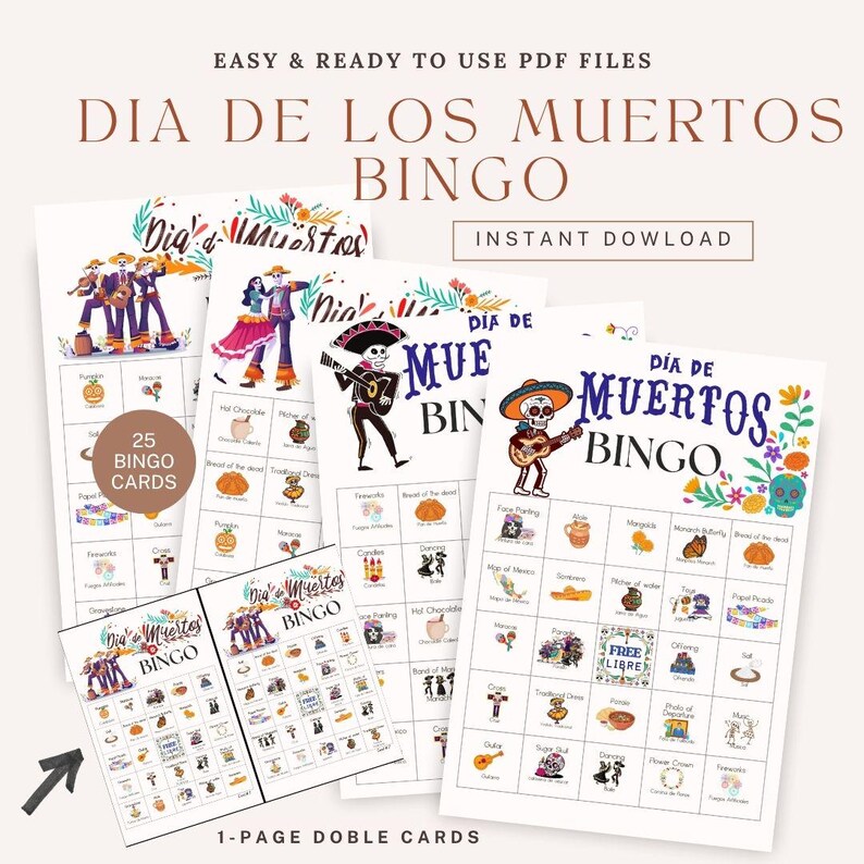 Día De Muertos Lotería Bingo Game: Bilingual Spanish-english (printable ...