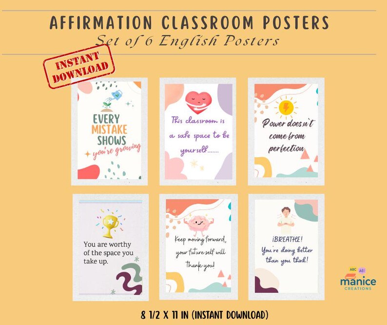 Boho Classroom Posters | Set of 6 Positive Affirmations (digital ...
