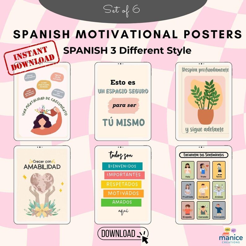 Spanish Growth Mindset Posters: Classroom Homeschool Decor (3 Sizes ...