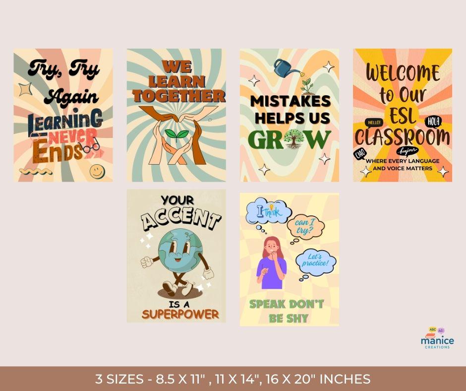 BOHO English ESL Classroom Posters – Growth Mindset & SEL Decor Instant ...