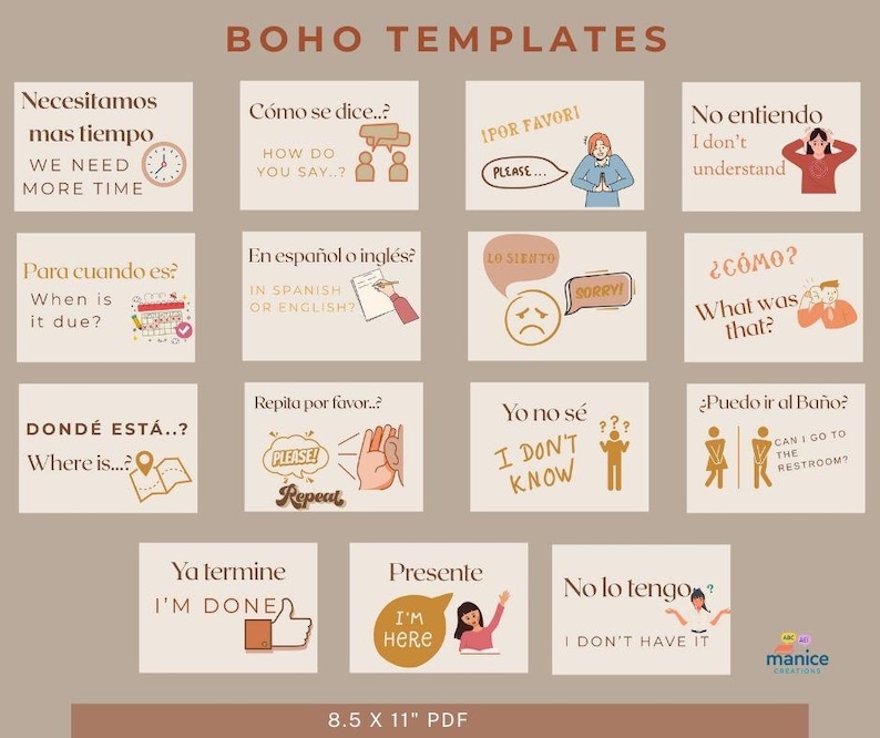 Spanish Classroom Phrases Posters: Boho, Retro, Black & White (digital ...