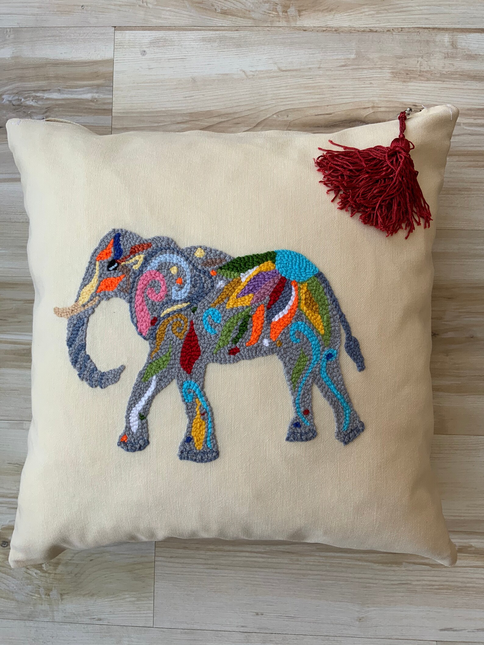 Ethnic elephant Punch Needle Pillow Punch Pillow Cover | Etsy