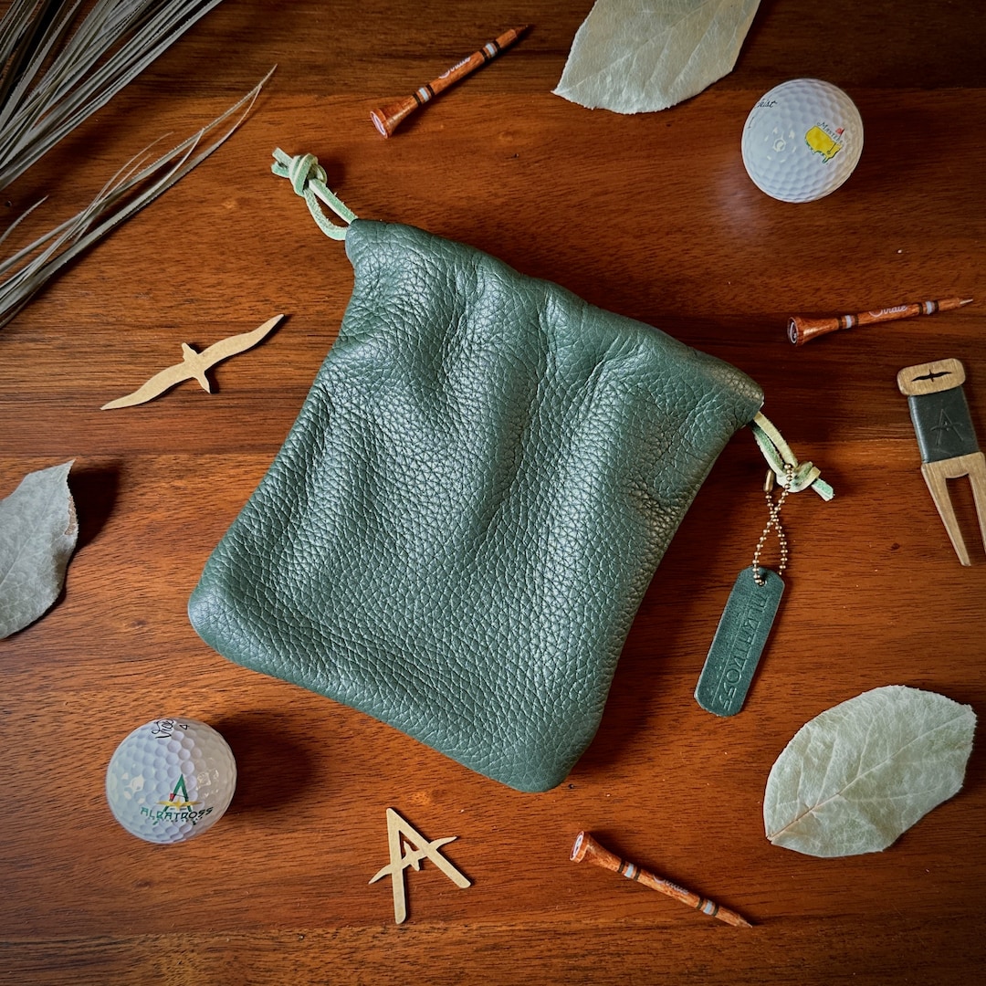 Leather Golf Valuables Pouch - DARK GREEN - Handmade With Italian ...