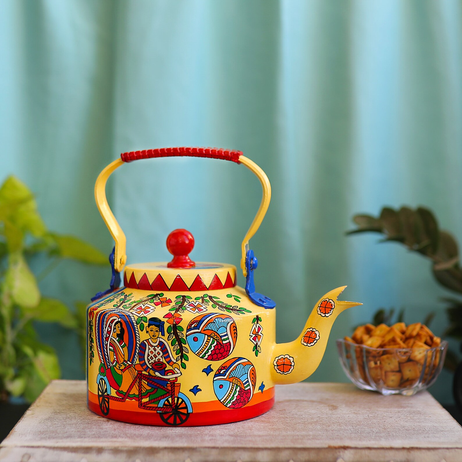 Hand Painted Kettle for Serving Tea Aluminium Decorative Showpiece ...