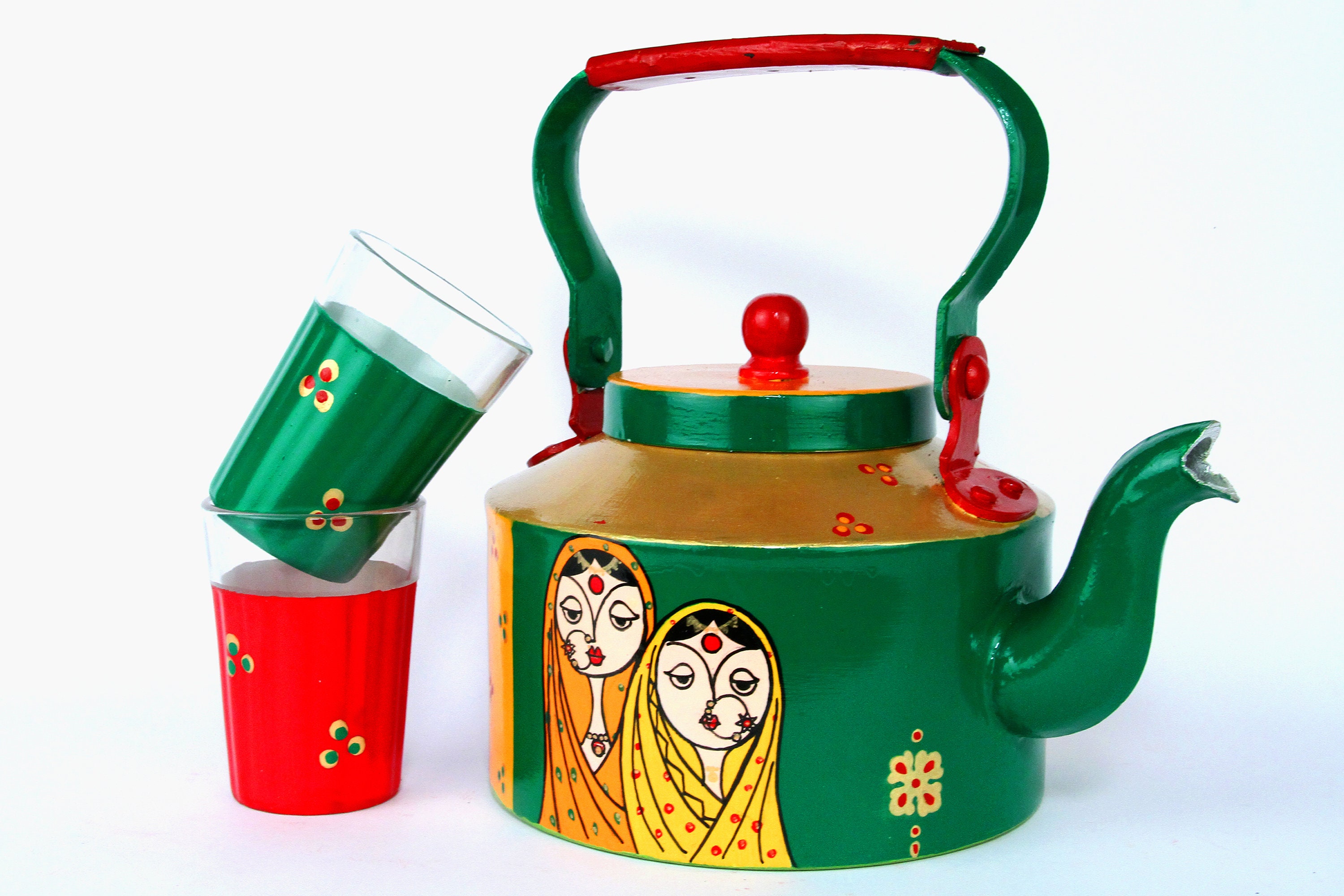 Handmade Indian Tea Kettle Set With 2 Cutting Chai Glass, Chai Pot and ...