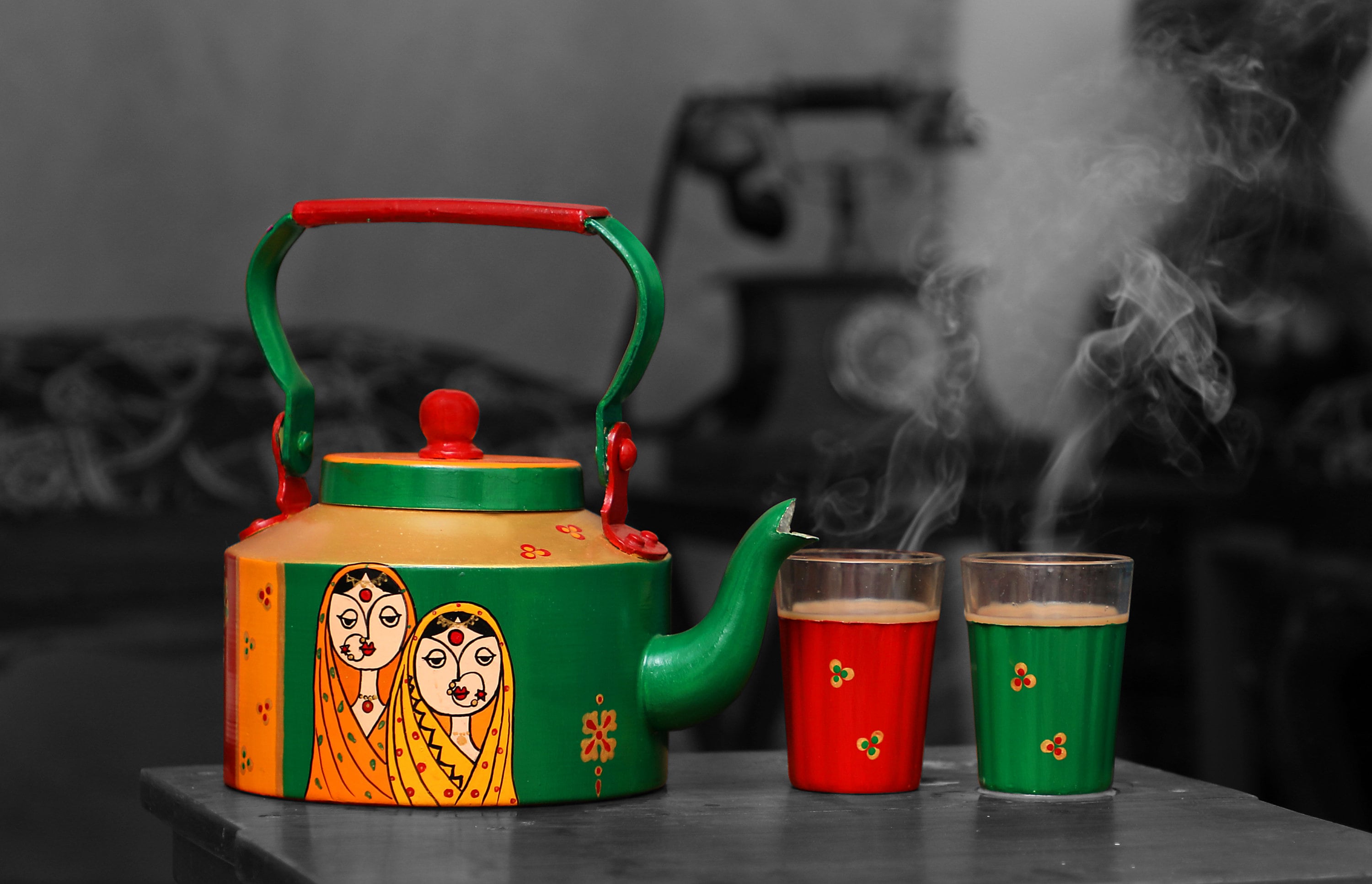 Handmade Indian Tea Kettle Set With 2 Cutting Chai Glass, Chai Pot and ...