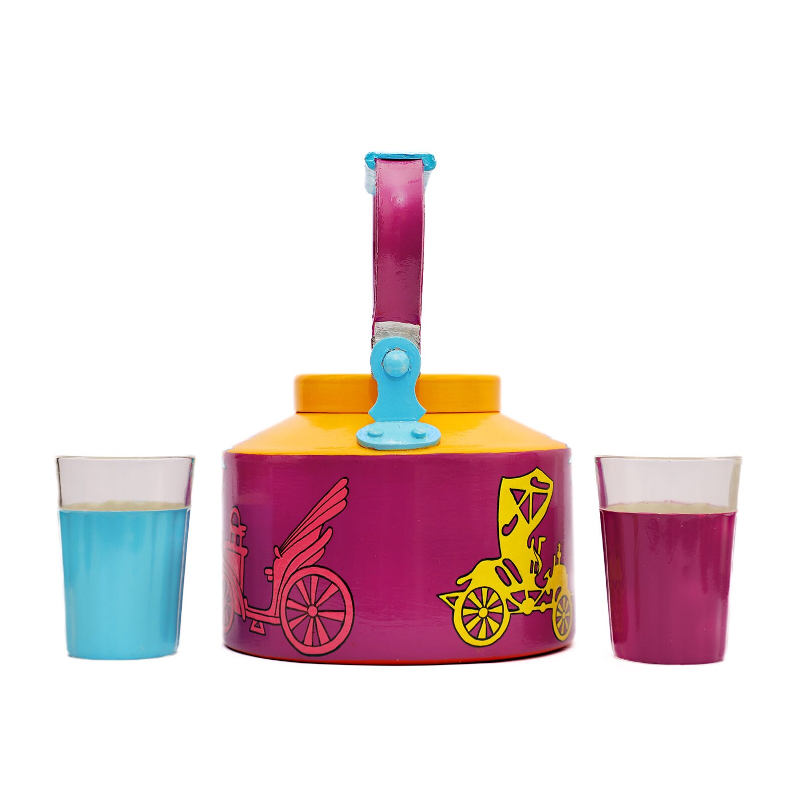 Hand Painted Indian Kettle Set With Chai Glass Set of 2 Handmade Tea ...