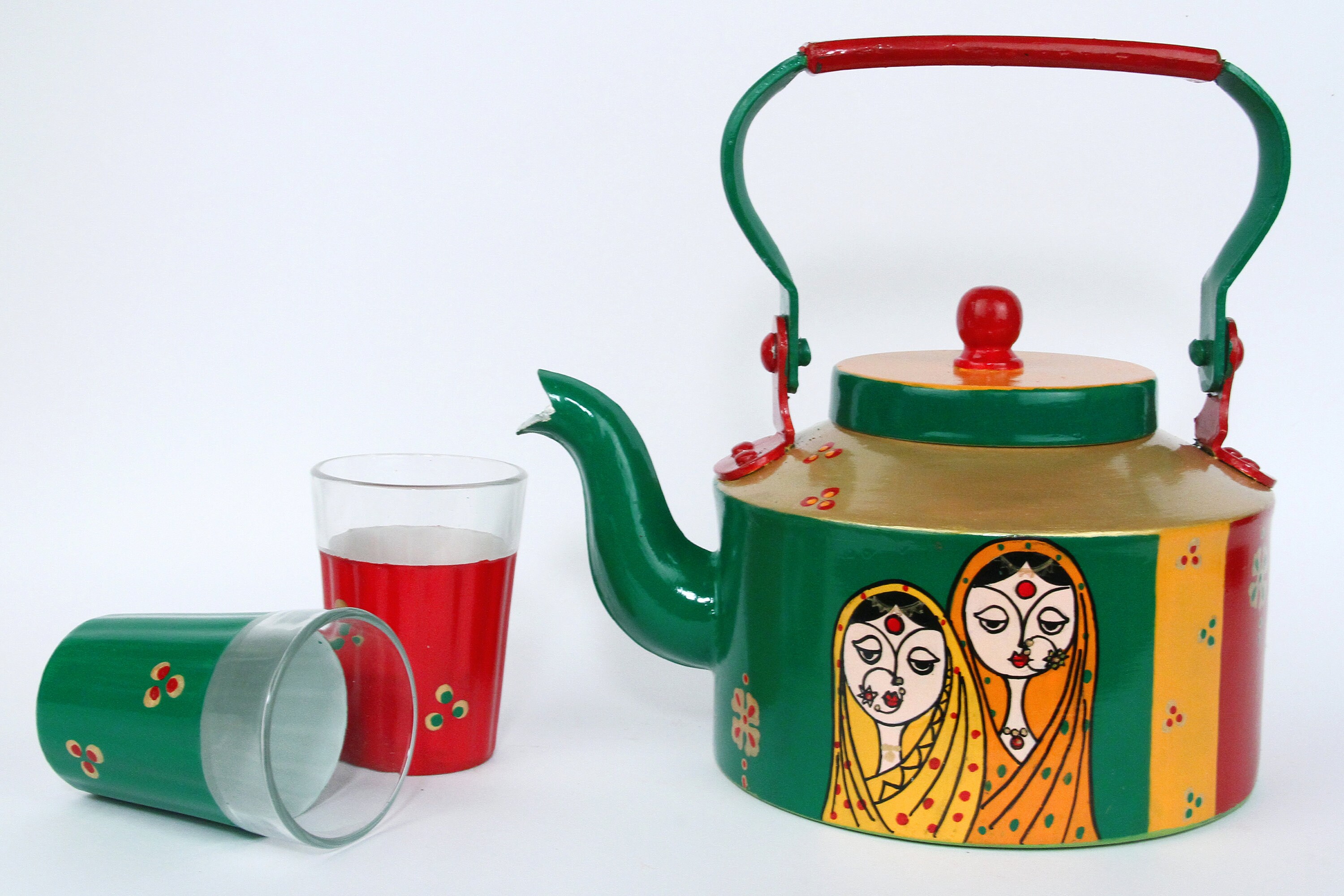 Handmade Indian Tea Kettle Set With 2 Cutting Chai Glass, Chai Pot and ...