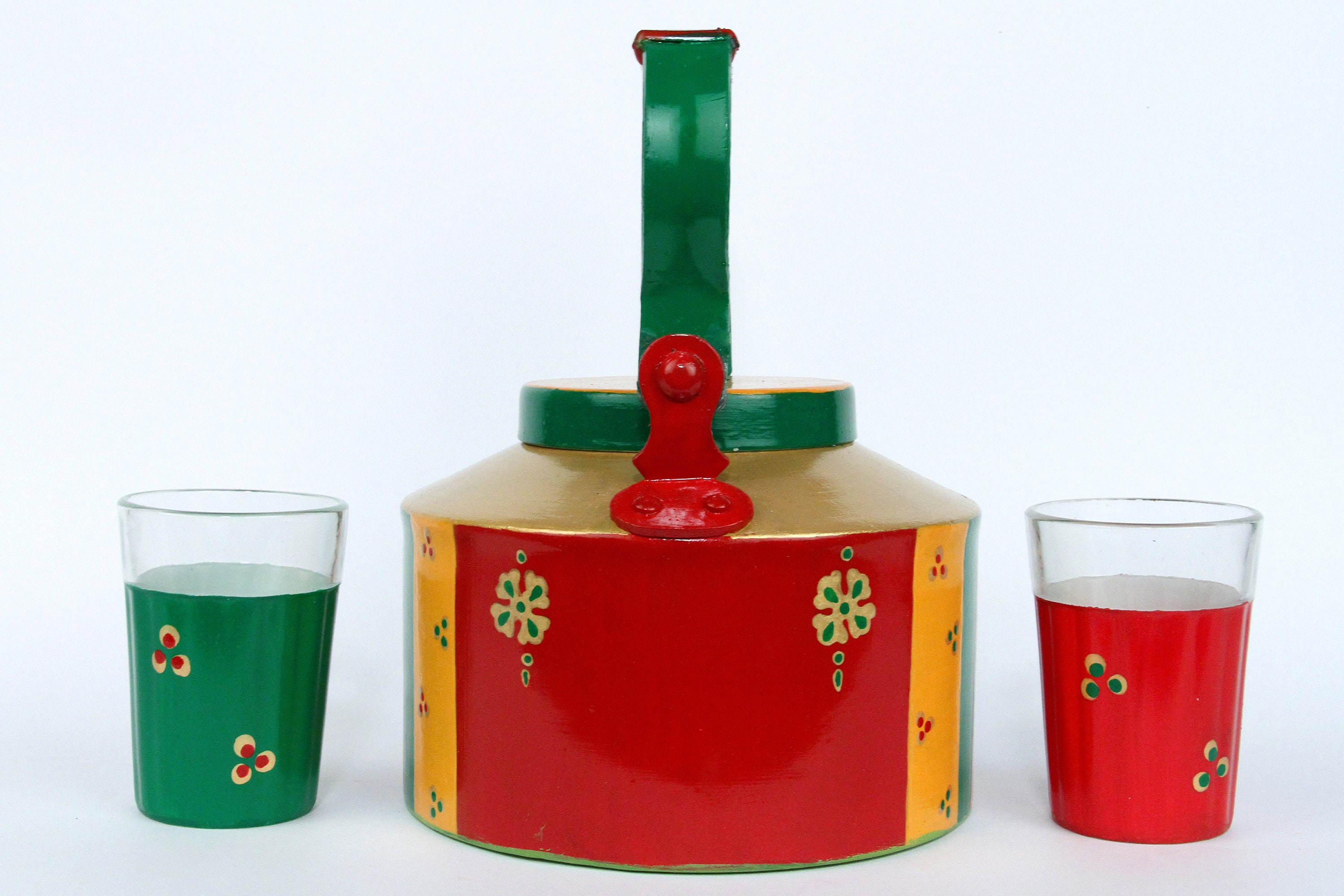 Handmade Indian Tea Kettle Set With 2 Cutting Chai Glass, Chai Pot and ...