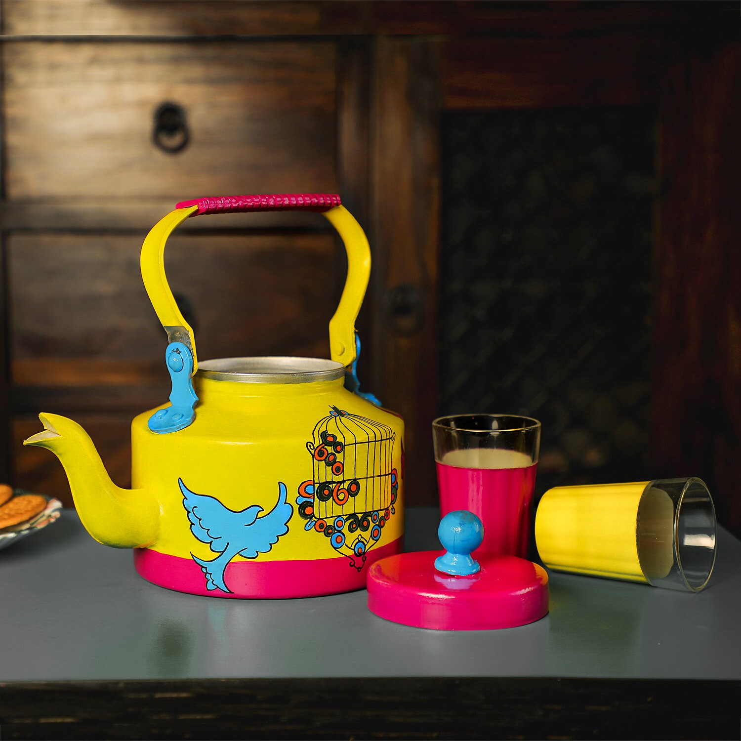 Traditional Tea Kettle With Glasses Set of 2 Hand Painted Tea Pot With ...