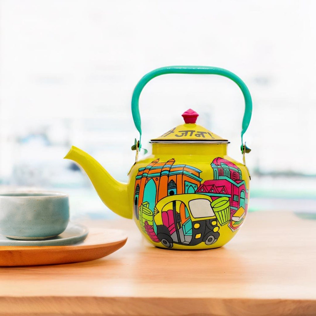 Hand Painted Stainless Steel Kettle for Tea Traditional Indian Teapot ...