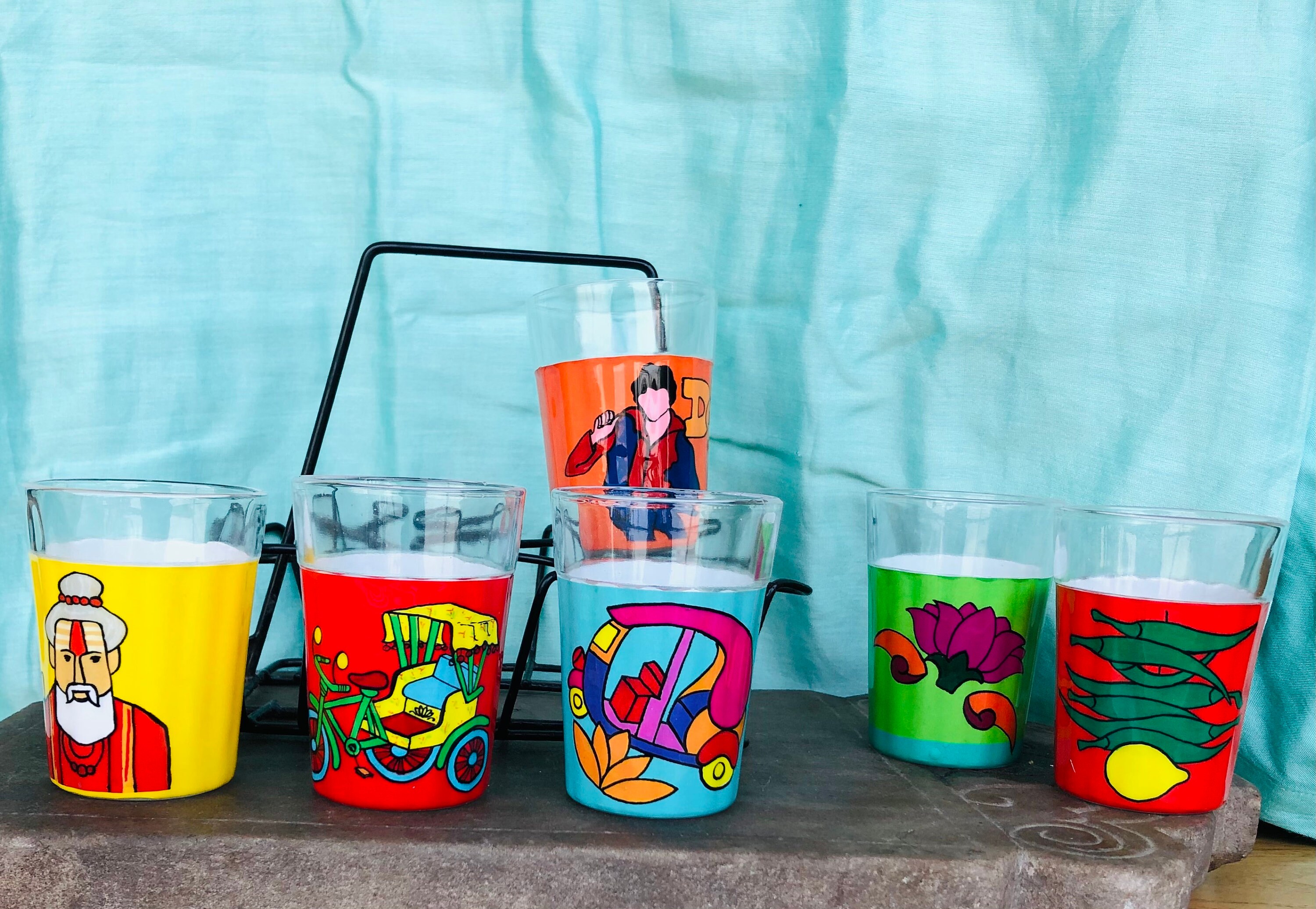 Traditional Indian Chai Glass Set of 6 Cutting Chai Glasses With Tea ...