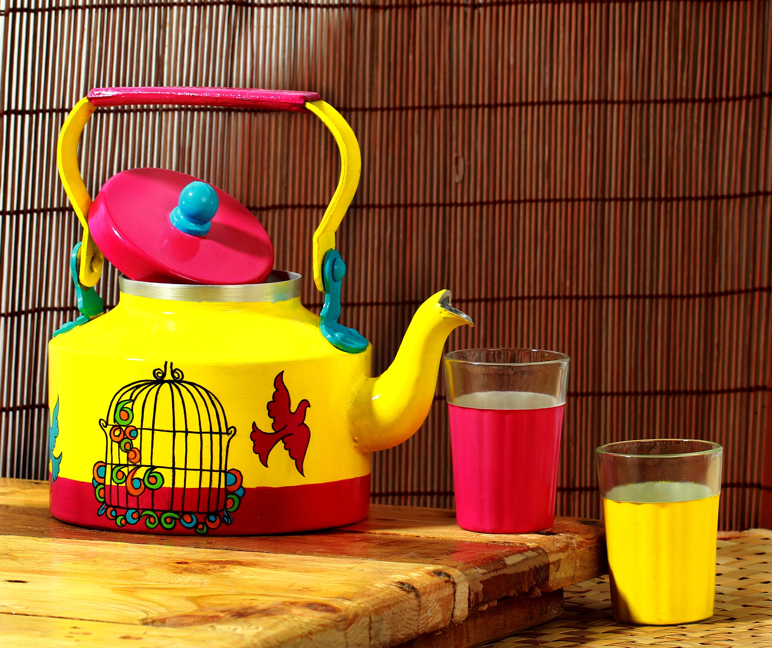 Traditional Tea Kettle With Glasses Set of 2 Hand Painted Tea Pot With ...