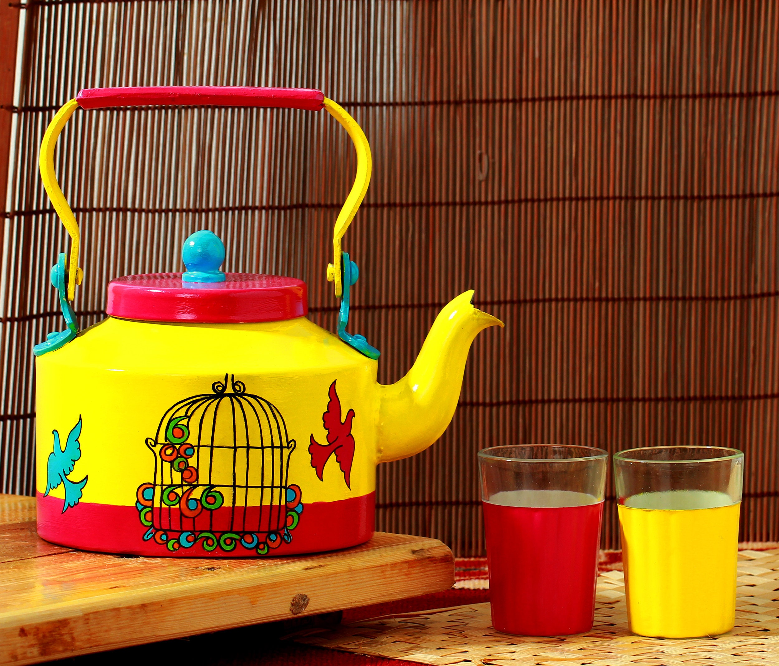 Traditional Tea Kettle With Glasses Set of 2 Hand Painted Tea Pot With ...