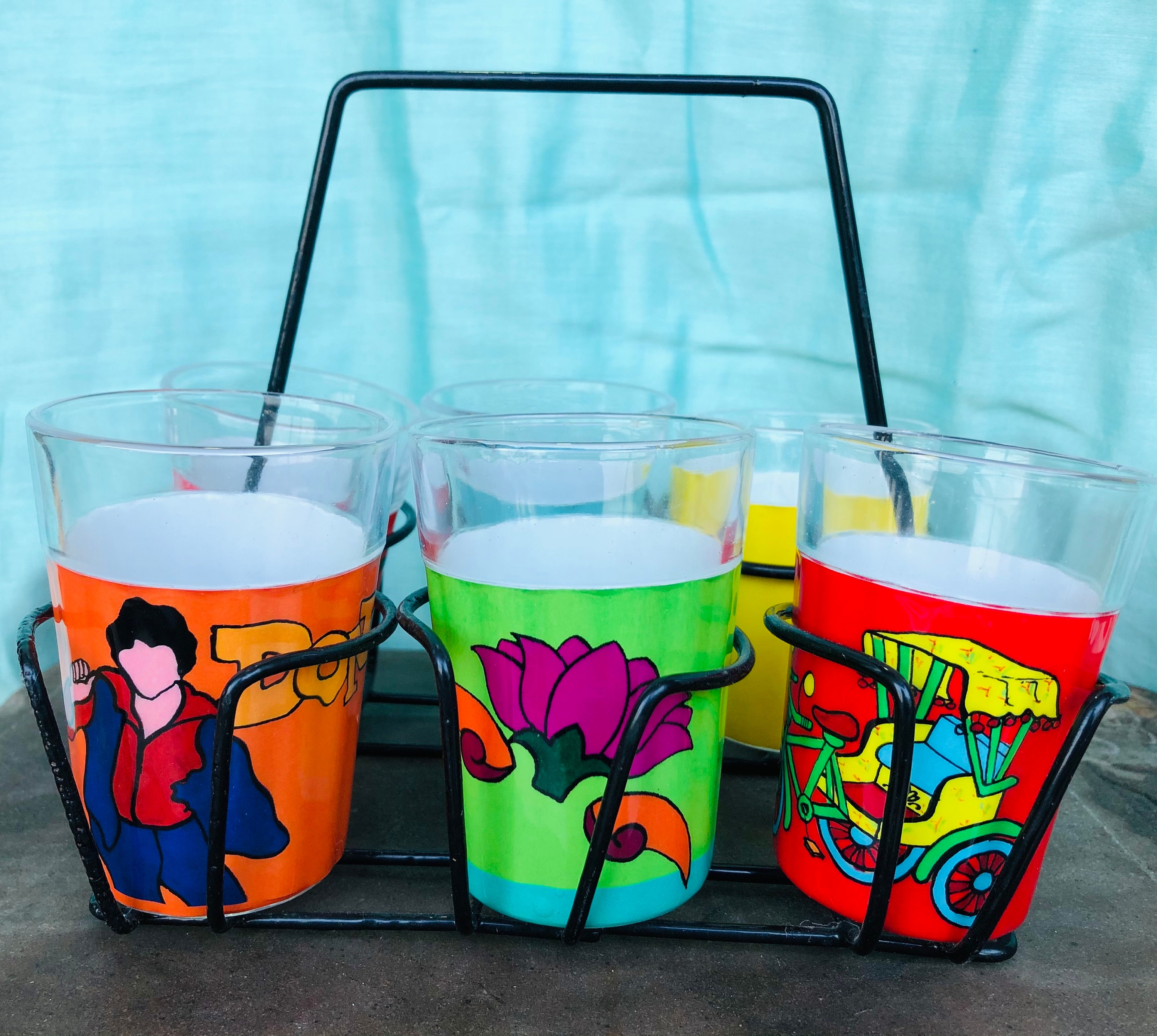 Traditional Indian Chai Glass Set of 6 Cutting Chai Glasses With Tea ...