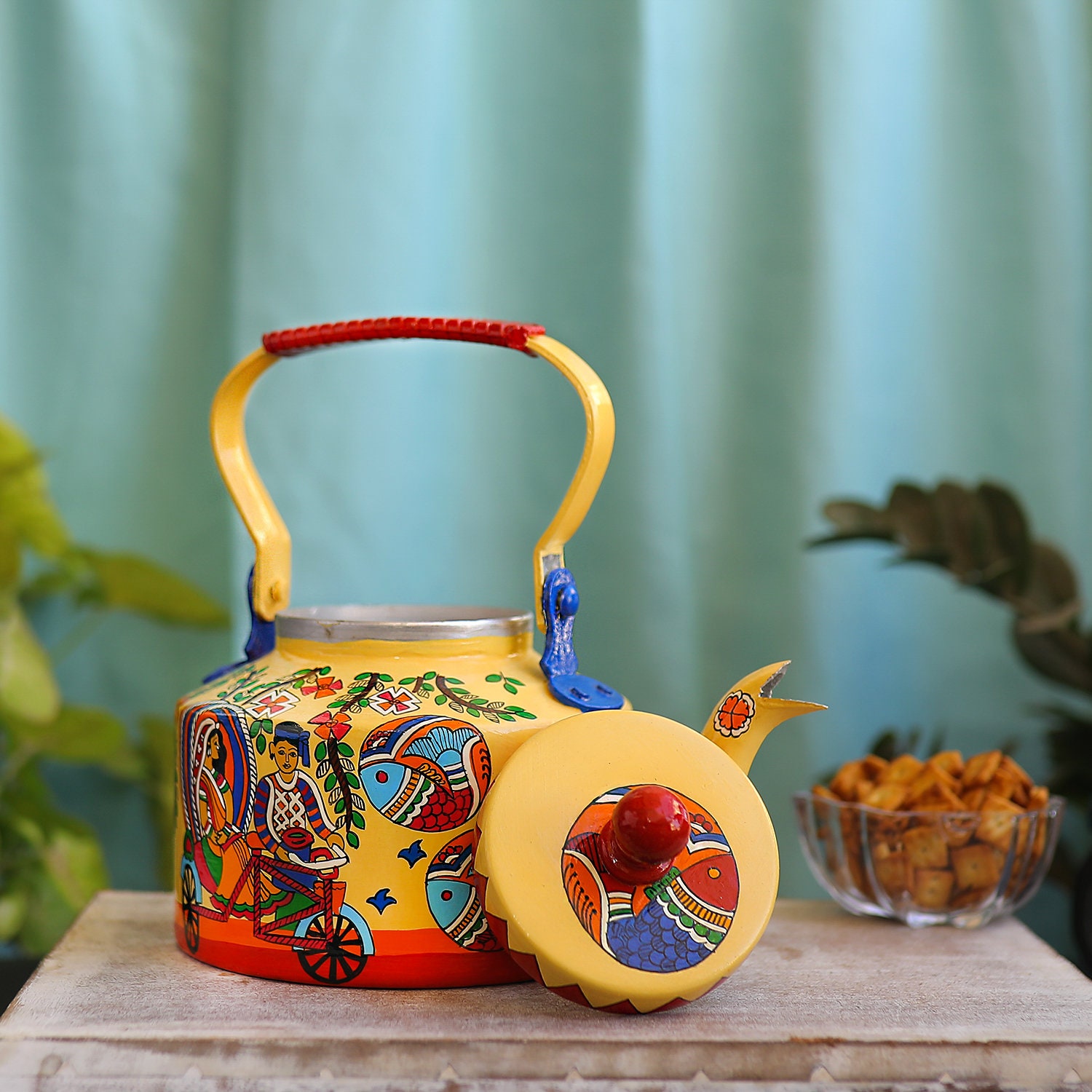 Hand Painted Kettle for Serving Tea Aluminium Decorative Showpiece ...