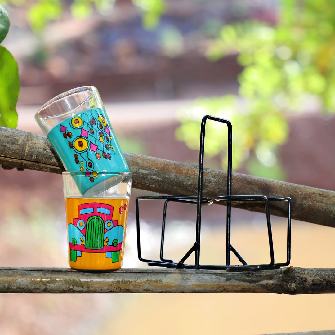 Hand Painted Chai Glass Set of 2 Traditional Indian Chai Glass With ...