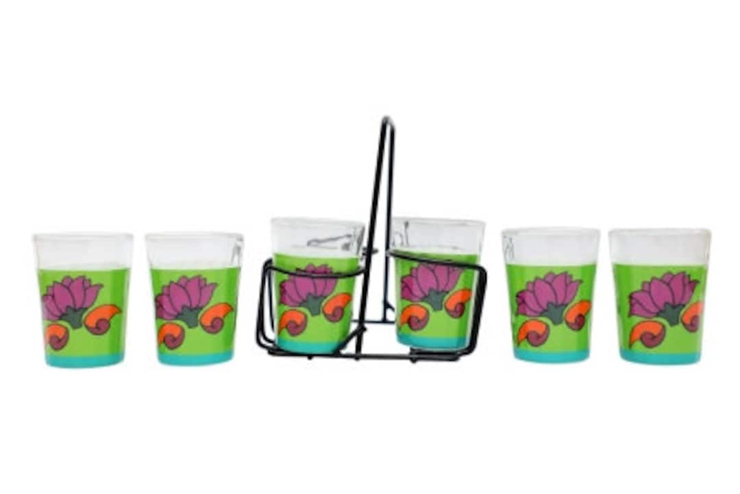 Handpainted Indian Lotus Chai Glass Set of 6 Indian Tea Glass Set ...