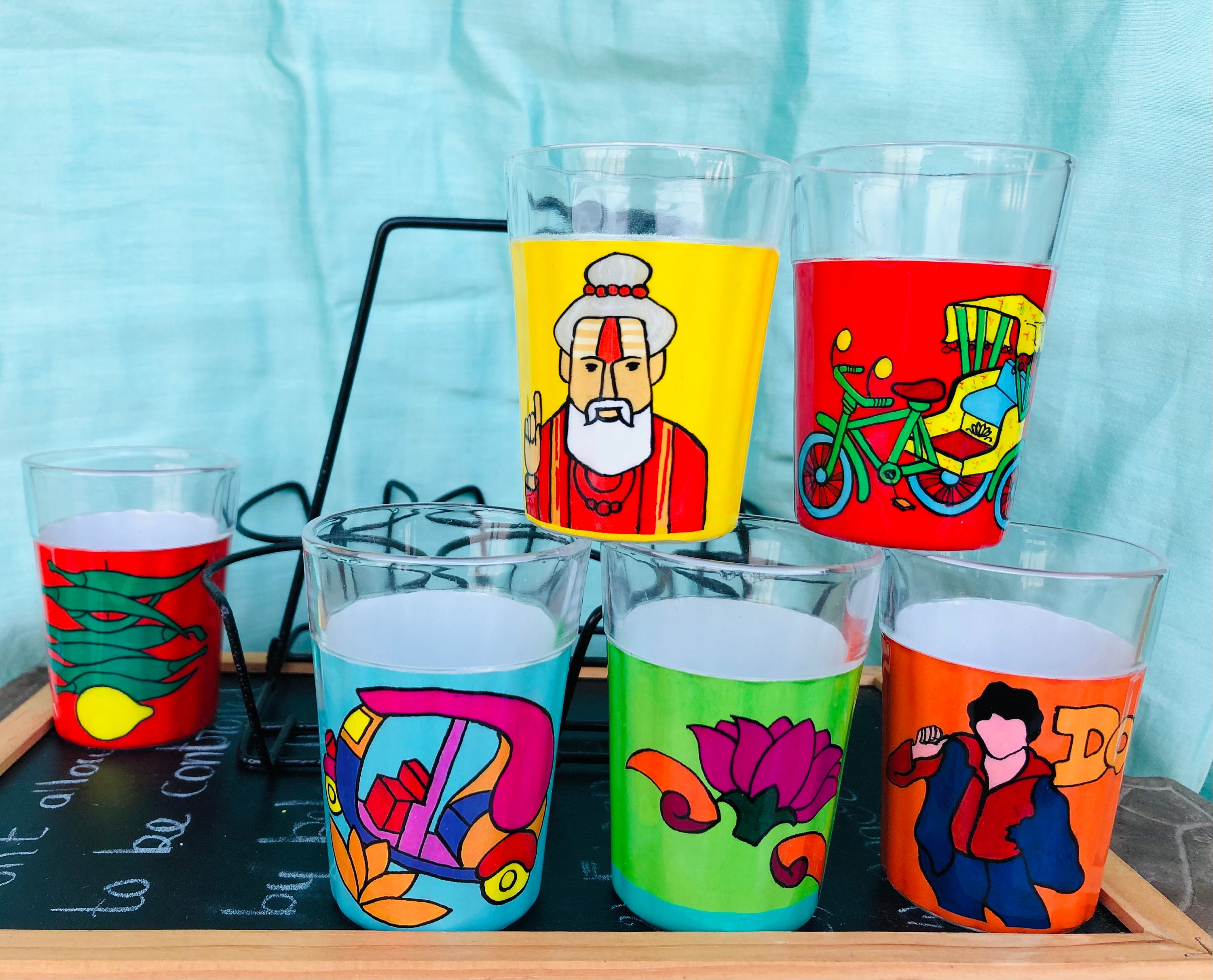 Traditional Indian Chai Glass Set of 6 Cutting Chai Glasses With Tea ...
