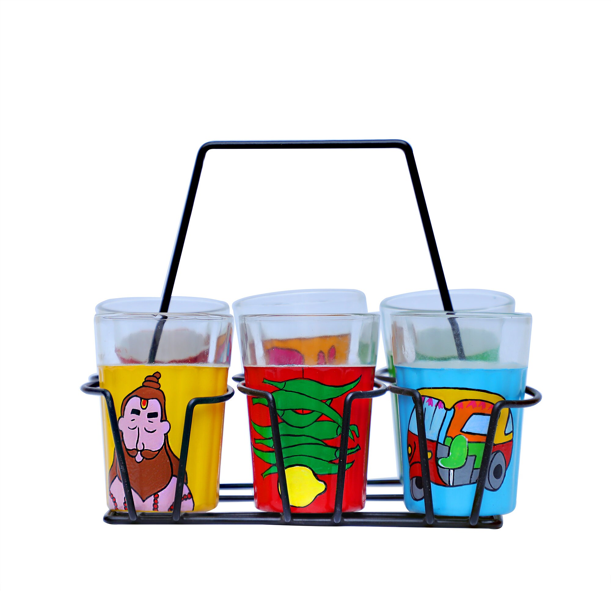 Traditional Indian Chai Glass Set of 6 Cutting Chai Glass With Iron Tea ...