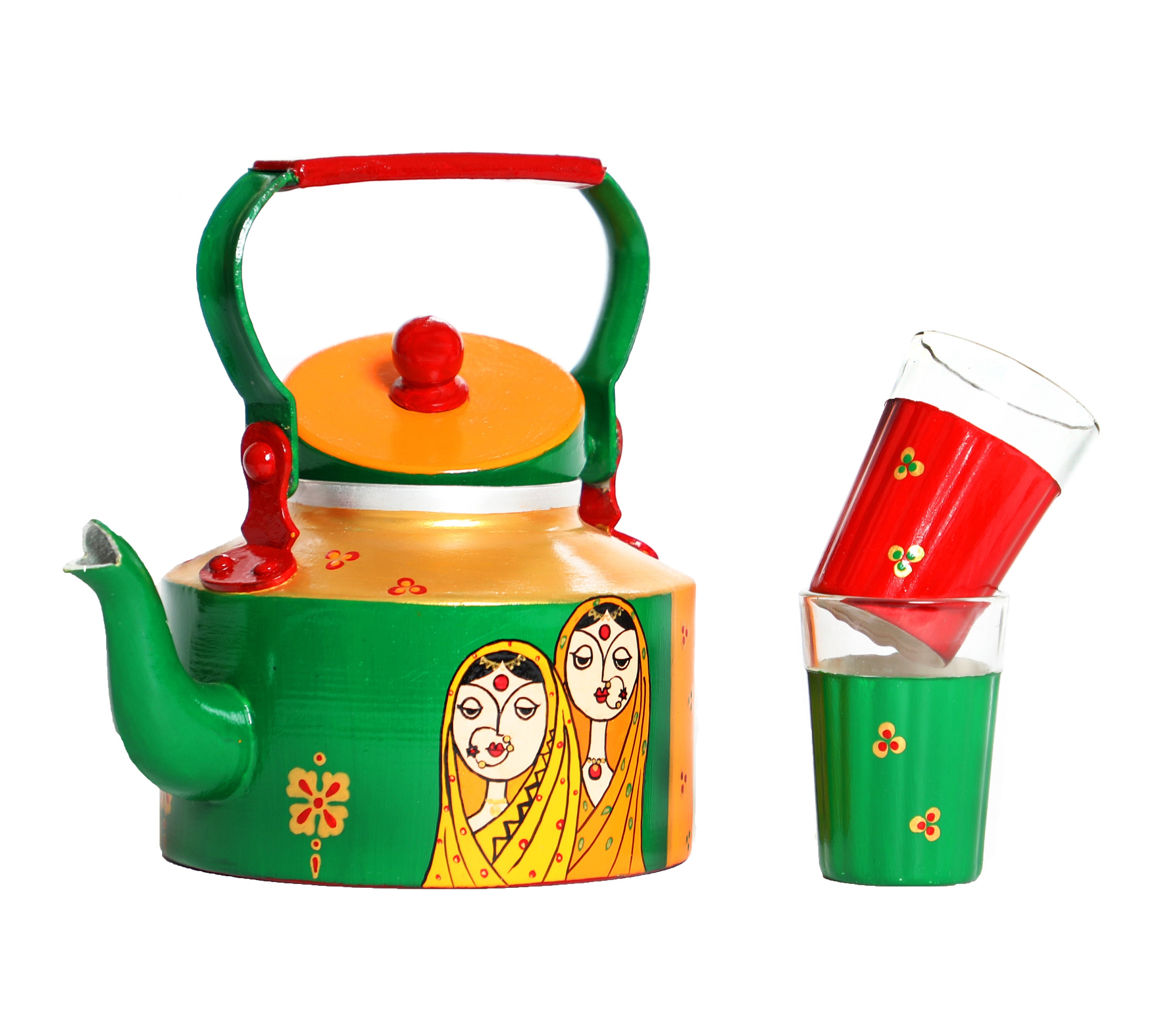 Handmade Indian Tea Kettle Set With 2 Cutting Chai Glass, Chai Pot and ...