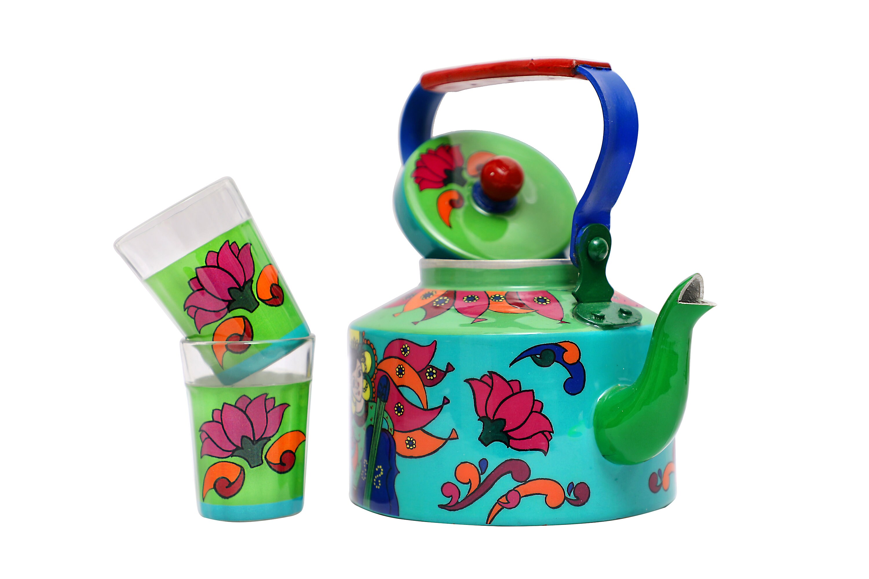 Handpainted Indian Teapot Glass Set of 2 Traditional Tea Kettle Set ...