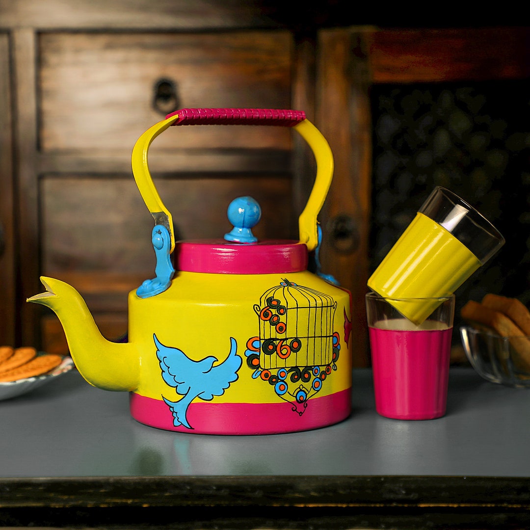 Traditional Tea Kettle With Glasses Set of 2 Hand Painted Tea Pot With ...