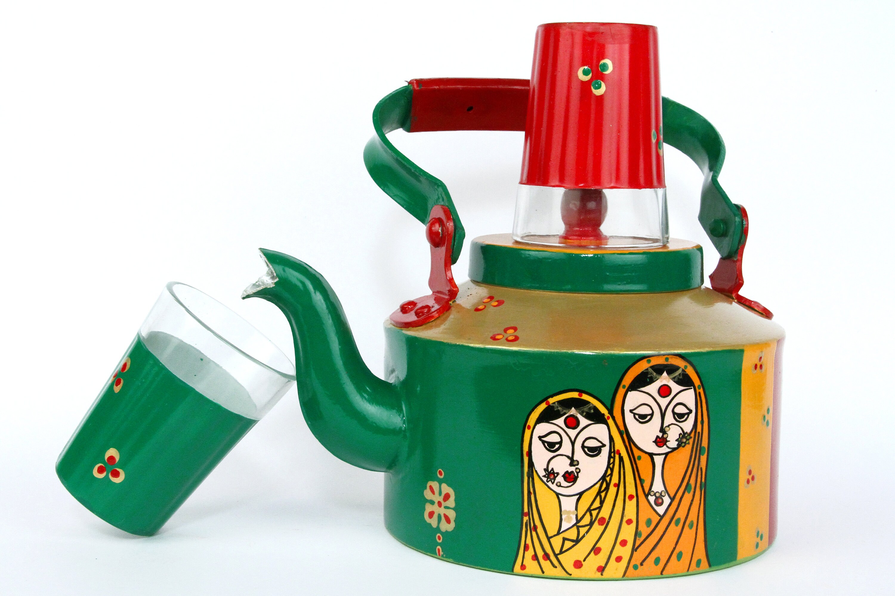 Handmade Indian Tea Kettle Set With 2 Cutting Chai Glass, Chai Pot and ...