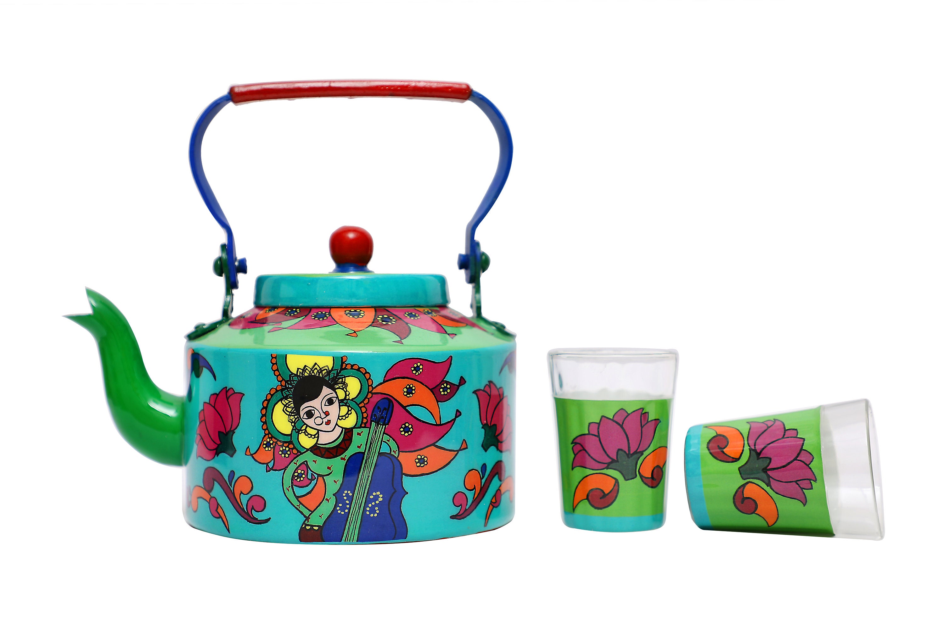 Handpainted Indian Teapot Glass Set of 2 Traditional Tea Kettle Set ...